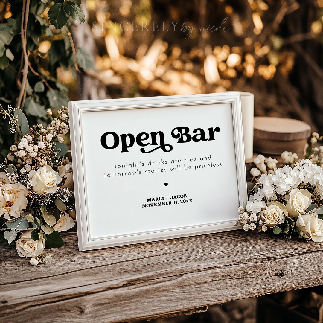 Printable Open Bar Sign, Open Bar Sign, Wedding Open Bar Sign Template ...