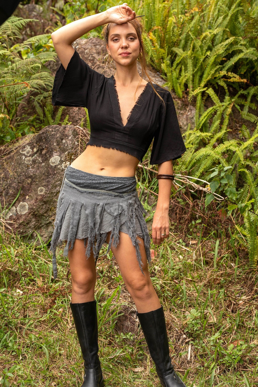 Gray Fairy Tattered Skirt, Pixie Rag Skirt, Hippie Skirt, Mini Drape ...