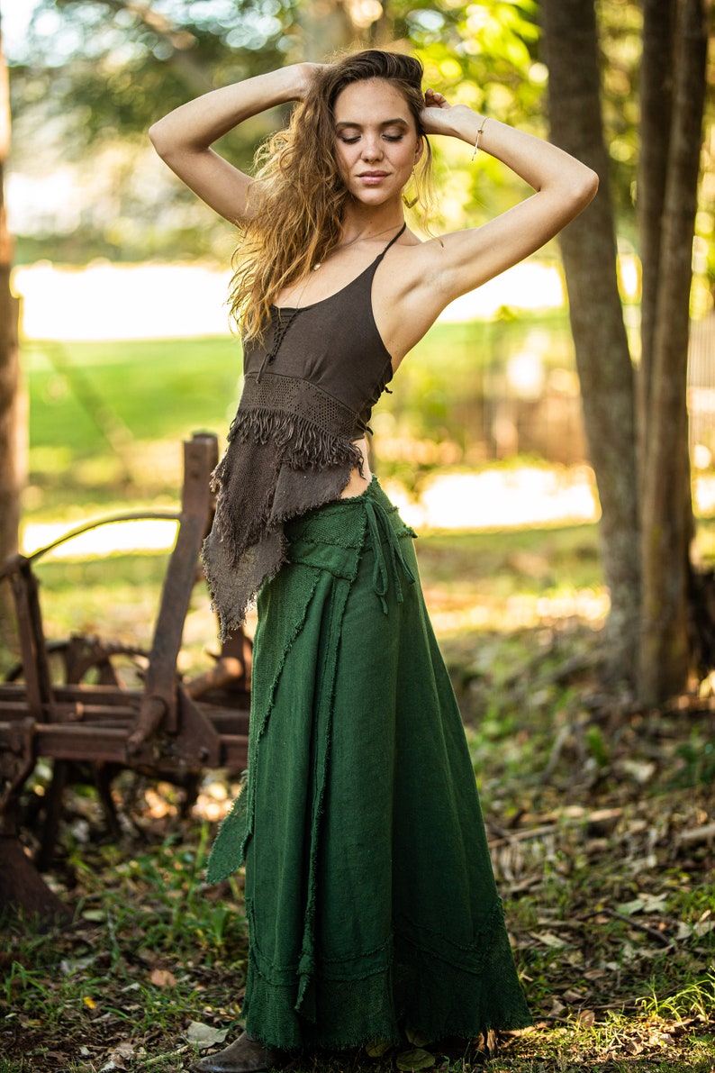 Brown Fringe Top, Pixie Clothing, Summer Halter Top, Open Back Top, Boho Crop Top, Elven ...