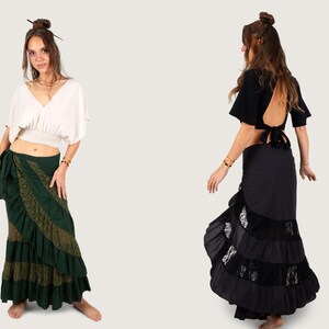 Flamenco Skirt, Wrap Skirt, Ruffle Skirt, Women Maxi Skirt, Gypsy Skirt ...