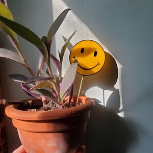 Smiley Face Plant Stake Happy Stained Glass Planter Accessory Ready to ...