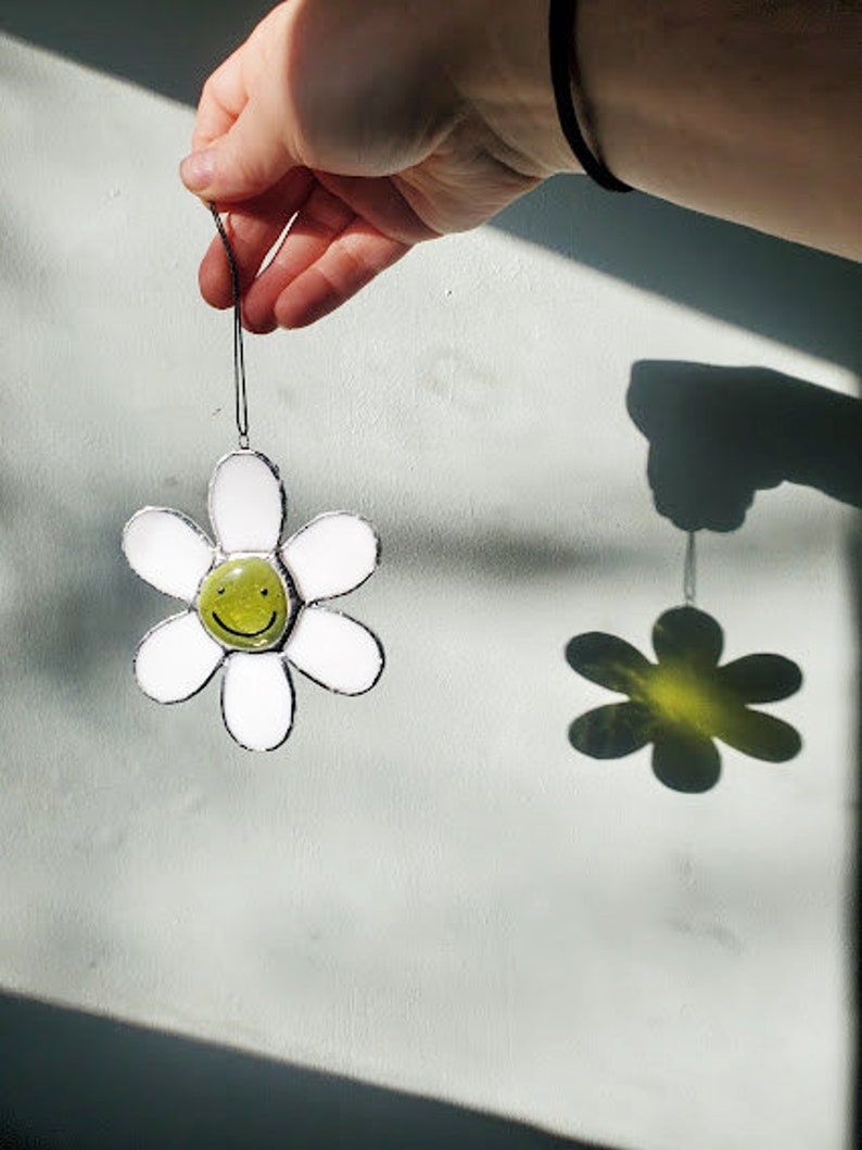 Smiley Face Daisy Mini Sun Catcher Handmade Stained Glass - Etsy