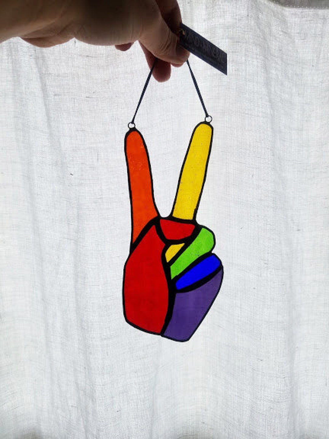 Rainbow Peace Stained Glass Sun Catcher - Benefiting the Okra Project ...