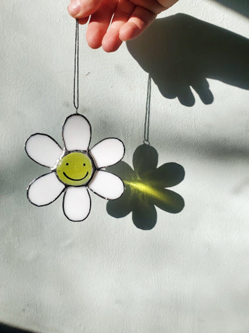 Smiley Face Daisy Mini Sun Catcher Handmade Stained Glass - Etsy
