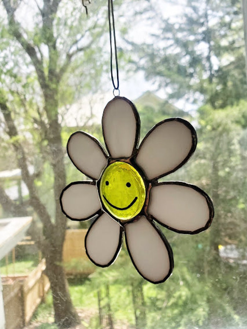 Smiley Face Daisy Mini Sun Catcher Handmade Stained Glass - Etsy