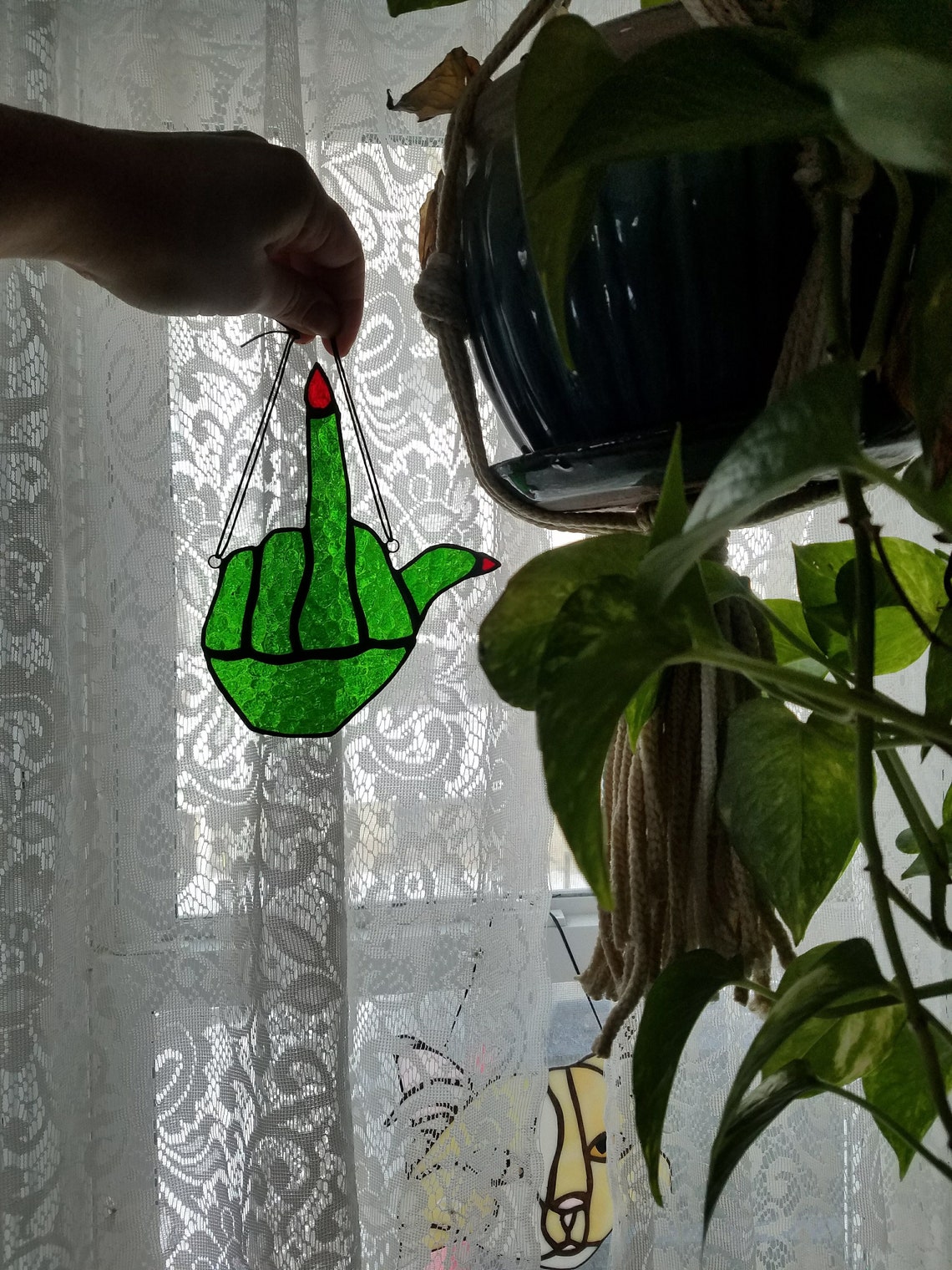 Middle Finger Witch Hand Sun Catcher - Stained Glass Art - XMAS ...