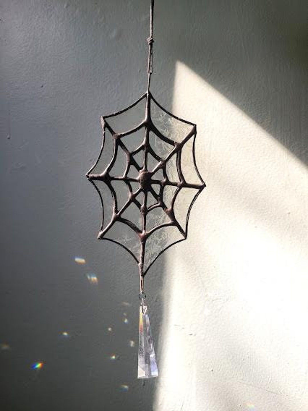 Rainbow Maker! Spider Web Sun Catcher With Prism - Spooky Stained Glass ...