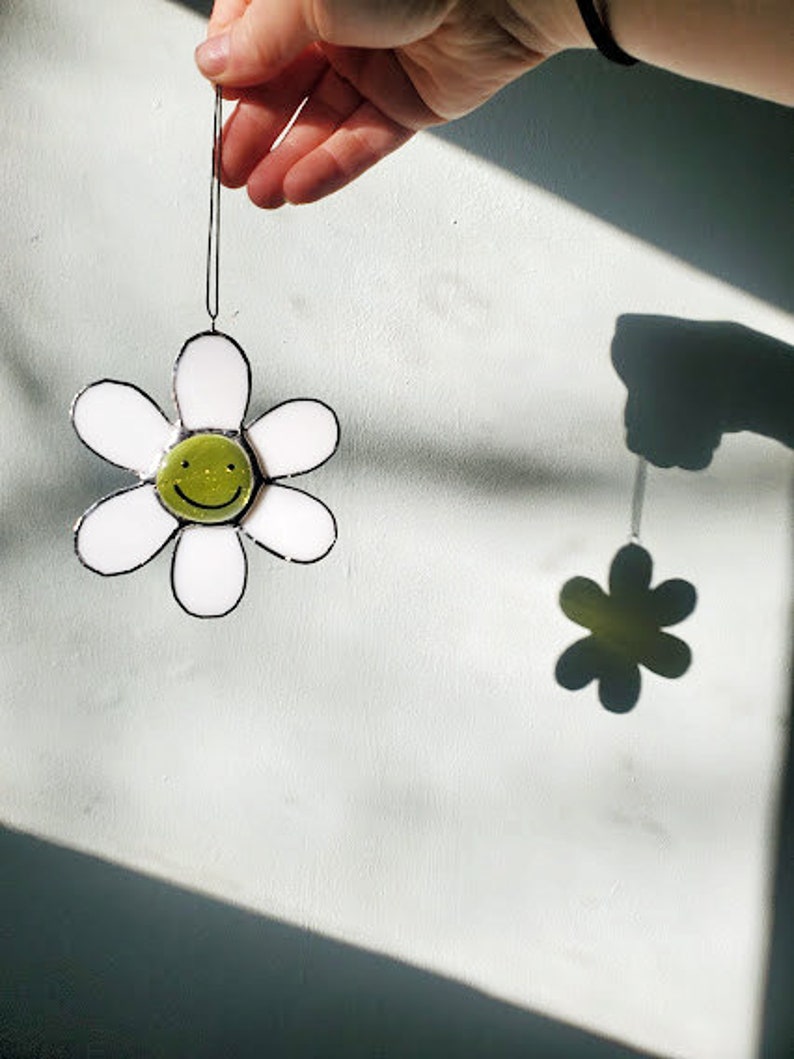 Smiley Face Daisy Mini Sun Catcher Handmade Stained Glass - Etsy