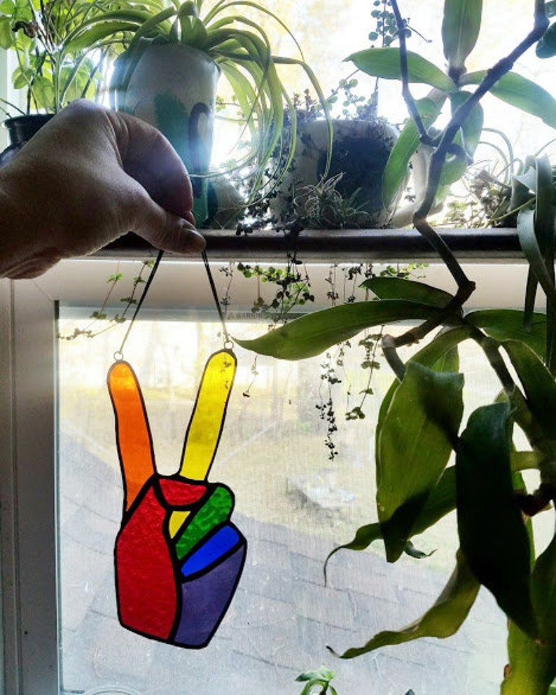 Rainbow Peace Stained Glass Sun Catcher - Benefiting the Okra Project ...