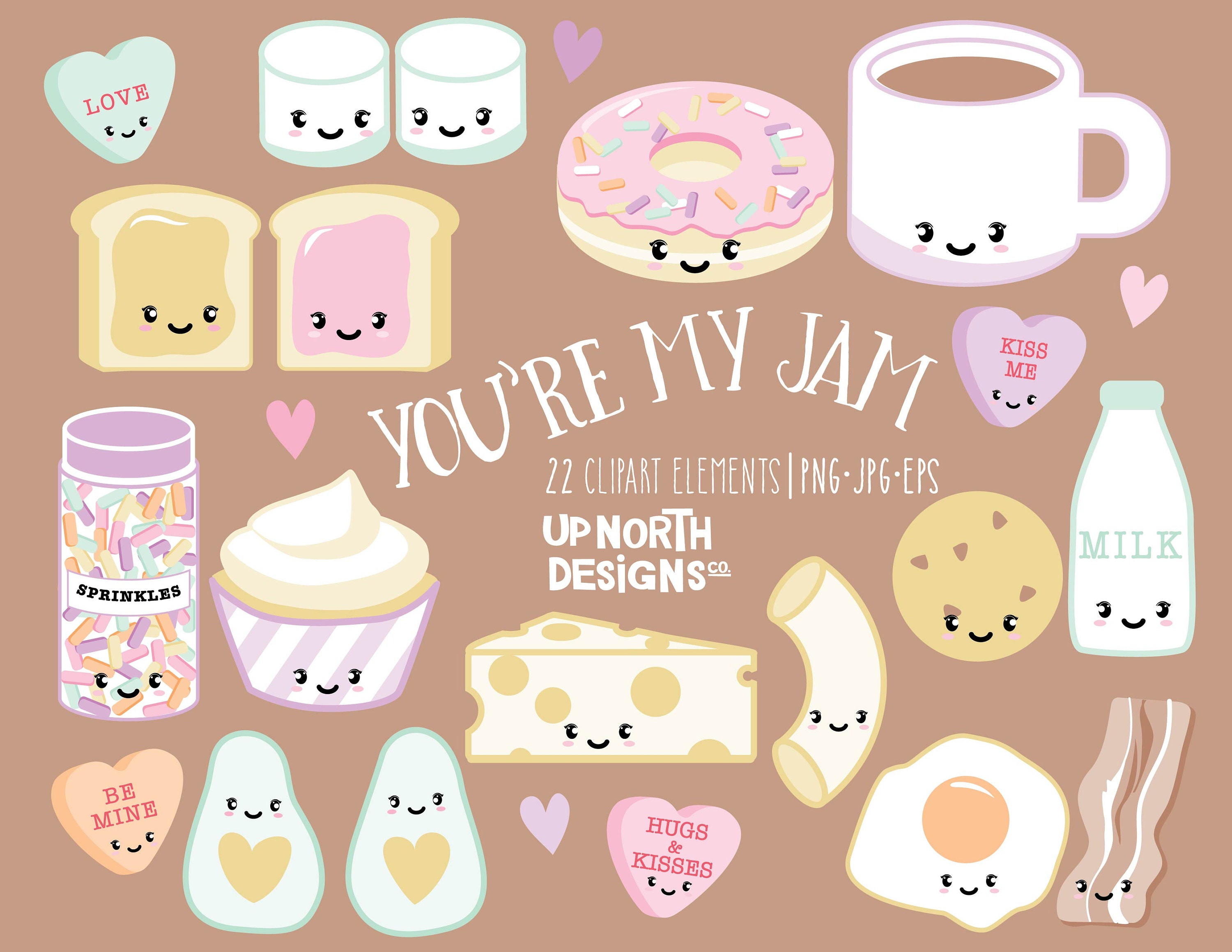 Valentine's Day Kawaii Clipart Cookies and Milk Peanut Butter and Jelly ...