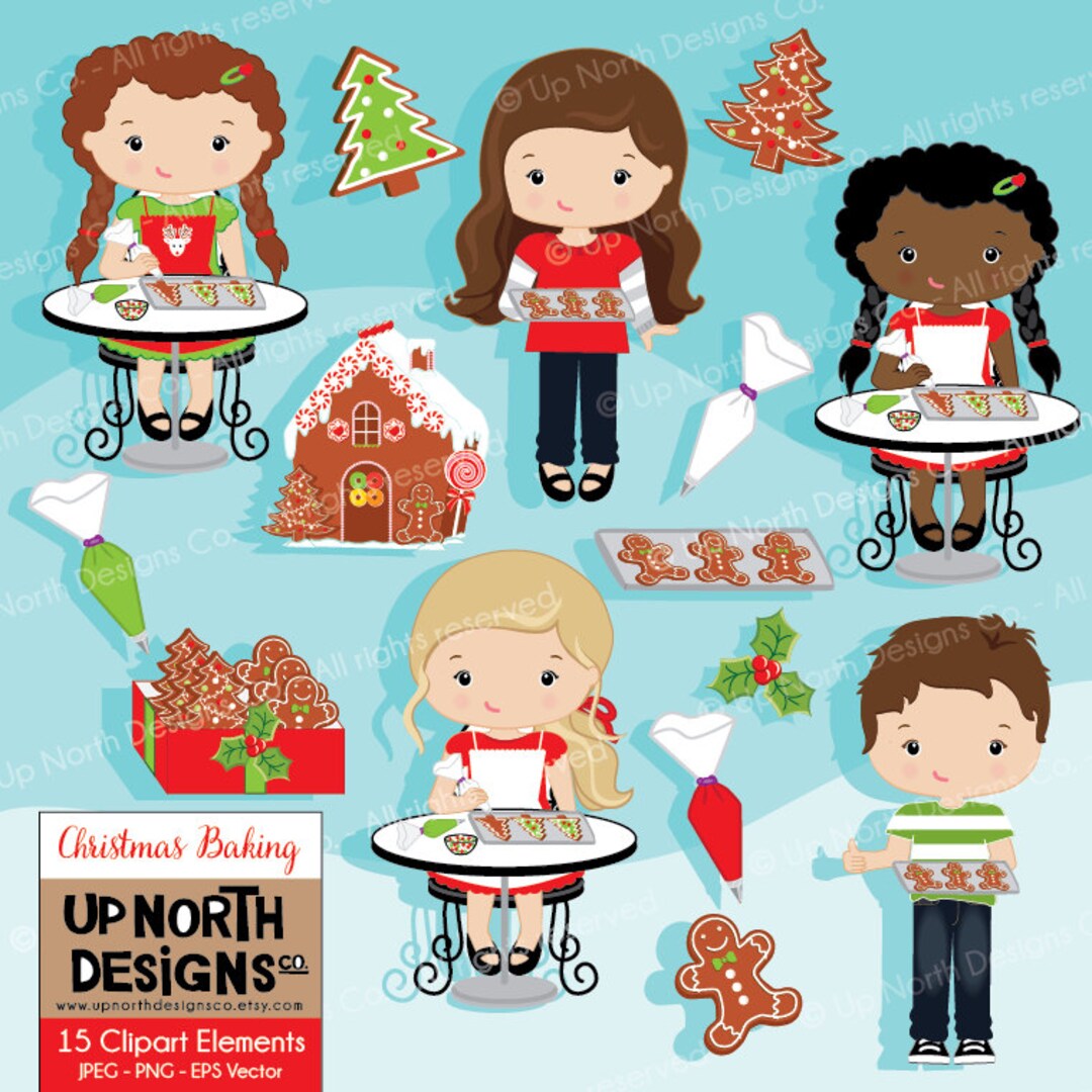 Baking Clipart Girls and Boys Baking Christmas Cookies Illustration ...