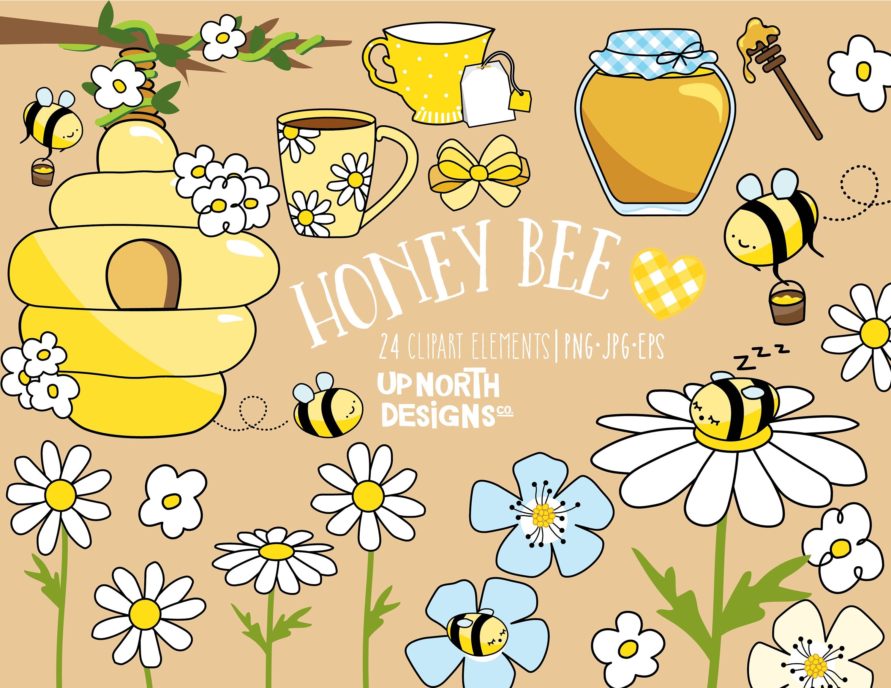 Honey Bee Clipart Includes Some Flying Bees, Cute Little Sleeping Bees ...