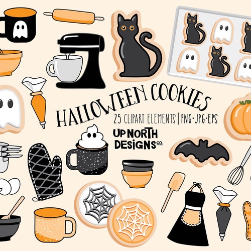Halloween Cookie Clipart Hand Drawn Cat Cookie and Pumpkin - Etsy