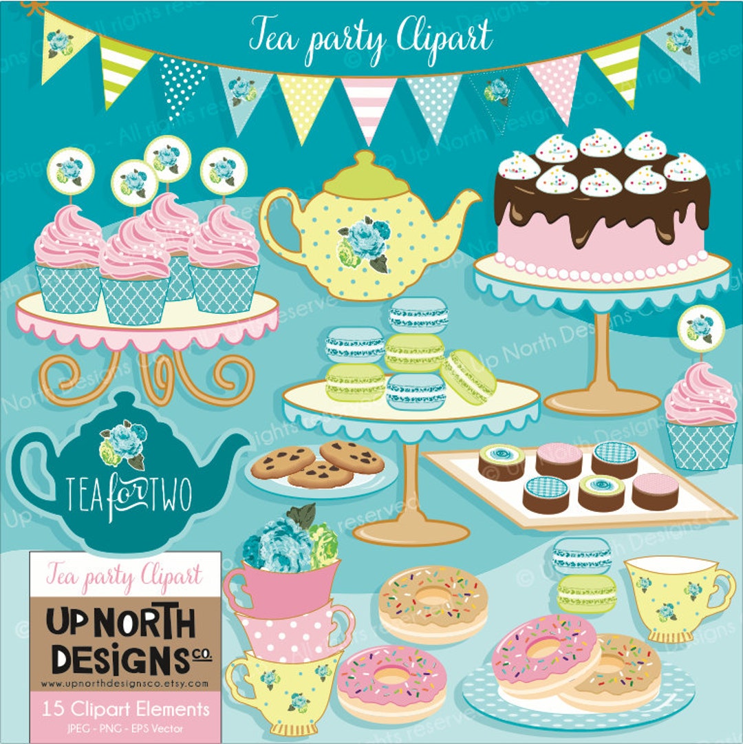 Tea Party Clipart Tea Set Clipart Cupcake Clipart Shabby Chic Bunting ...