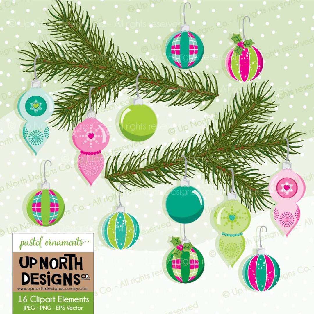 Pastel Christmas Ornaments Clip Art Illustration Set Personal and ...