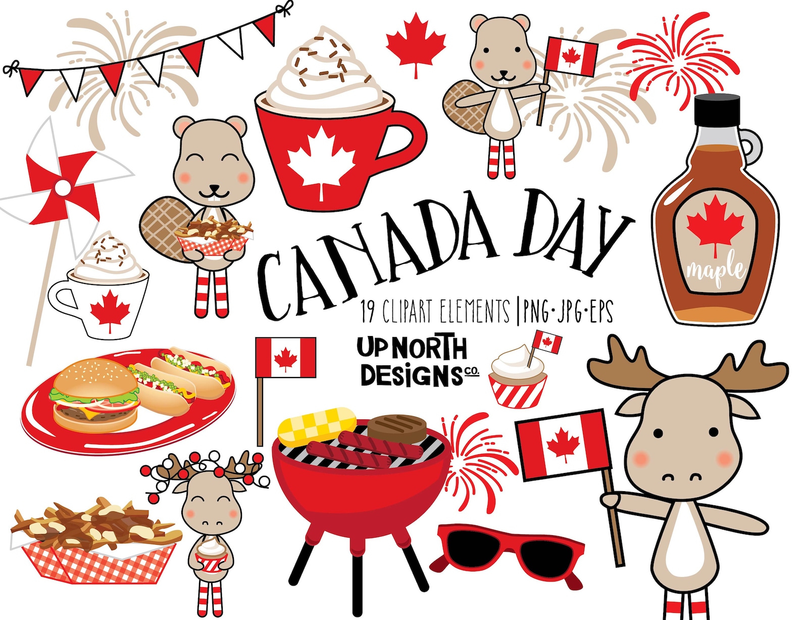 Canada Day Clipart Moose With Canadian Flag Having a Canada Day BBQ Get ...