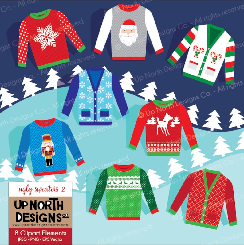 Ugly Sweater Clip Art Illustration Holiday Ugly Sweaters Personal and ...