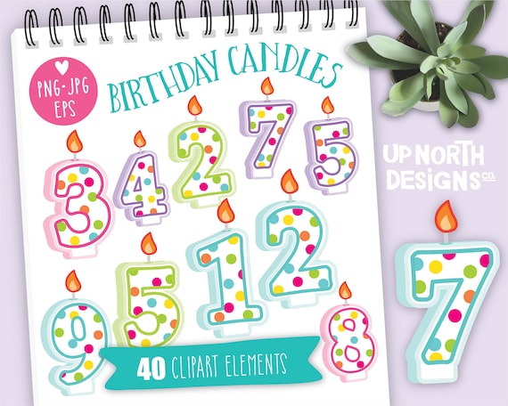 Birthday Number Candle Clipart Festive Confetti Candle Numbers | Etsy