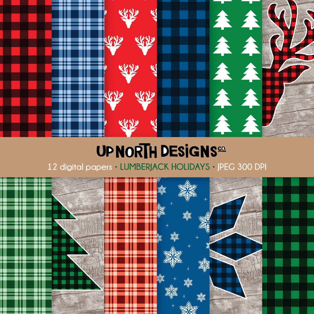 Lumberjack Digital Paper Holidays Rustic Christmas Lumberjack Scrapbook ...