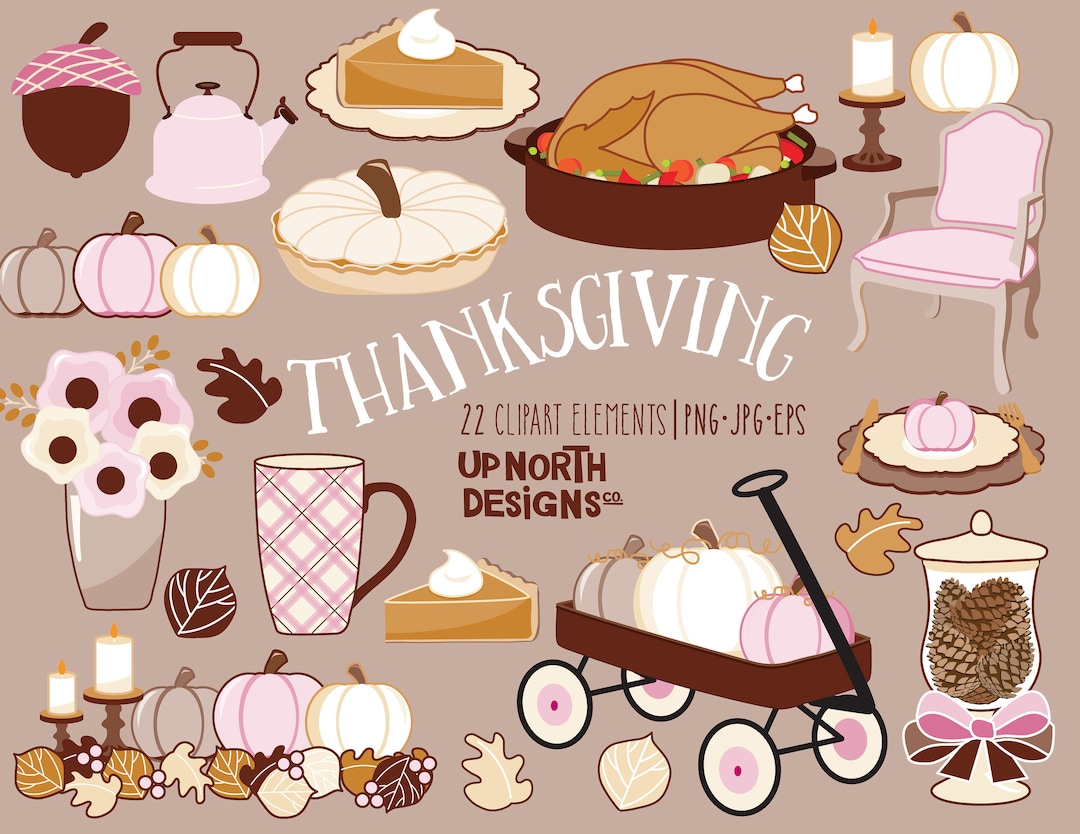 Pink Thanksgiving Clipart Pink Pumpkins and Decorations Pumpkin Pie and ...