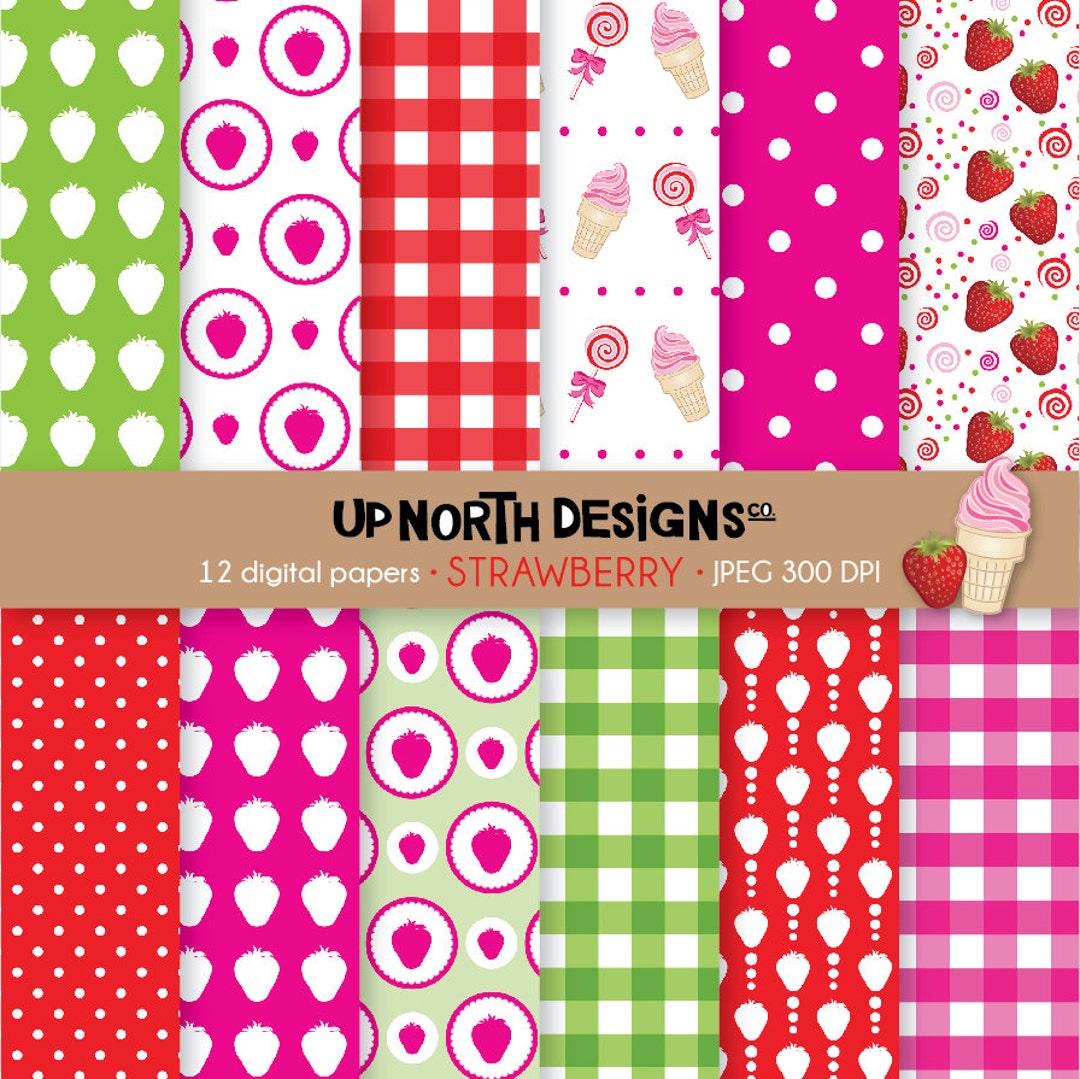 Strawberry Digital Paper Scrapbooking Digital Paper Pink Paper Set ...