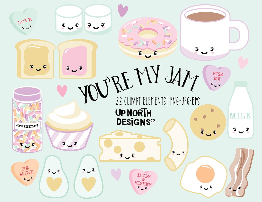 Valentine's Day Kawaii Clipart Cookies and Milk Peanut Butter and Jelly ...