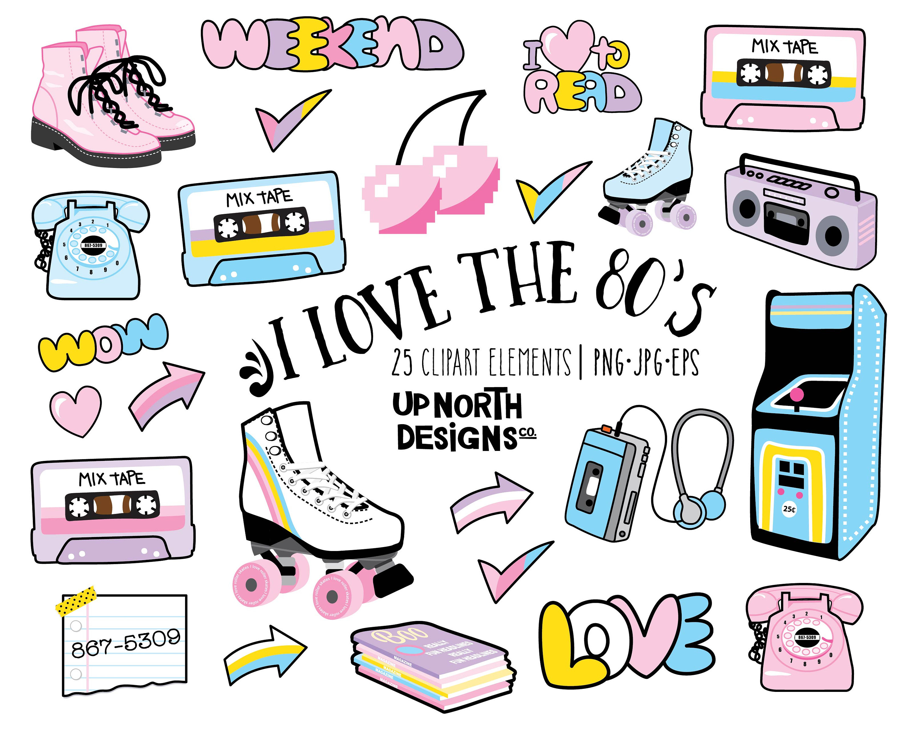 80's Clipart I Love the 80's Mix Tapes With Headphones and Roller ...