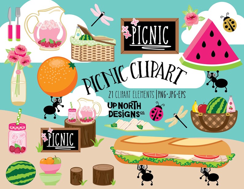 Picnic Clipart Ants Carrying Watermelon and a Submarine Sandwich Pink ...