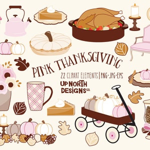 Pink Thanksgiving Clipart Pink Pumpkins and Decorations Pumpkin Pie and ...