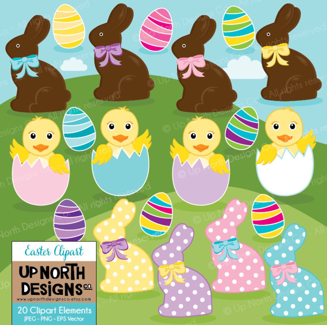 Easter Clipart Chocolate Bunny Clipart Chick in Egg Easter Eggs Clipart ...