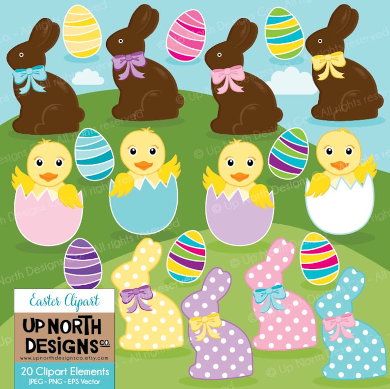 Easter Clipart Chocolate Bunny Clipart Chick in Egg Easter Eggs Clipart ...