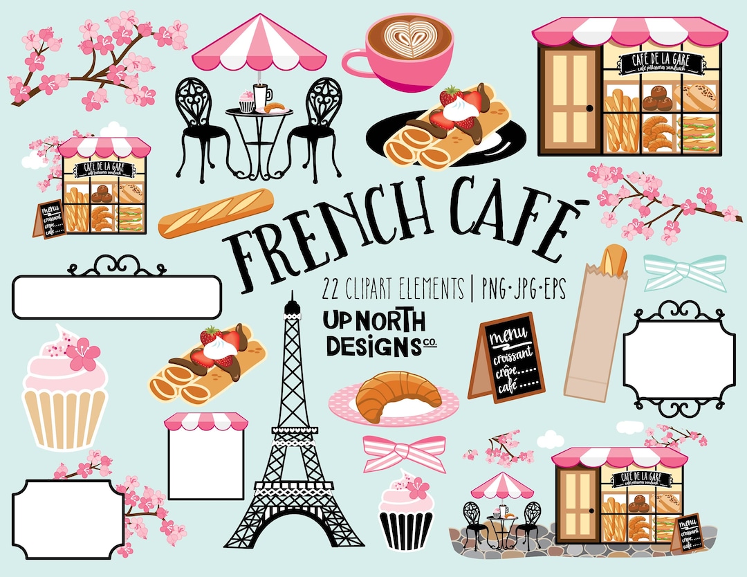 French Café Clipart Croissant Paris Clipart Coffee Baguette ...