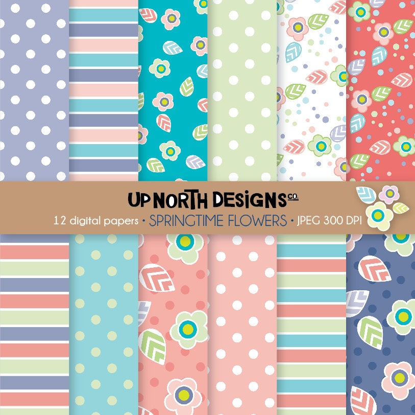Springtime Flower Digital Paper Bright Floral Scrapbooking Paper Spring ...