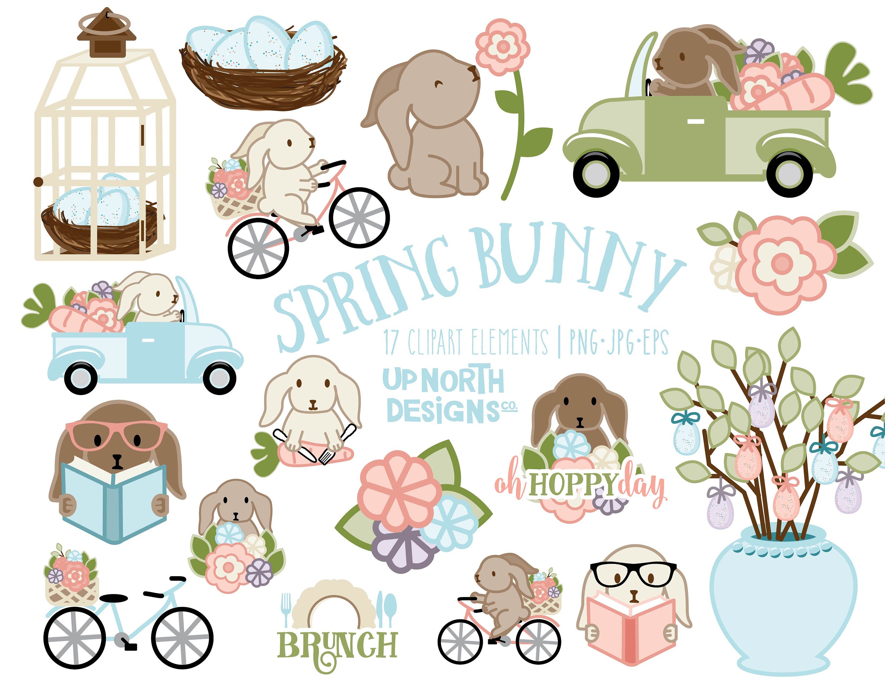 Spring Bunny Clipart Rabbit Illustrations Easter Clipart Cute Bunny on ...