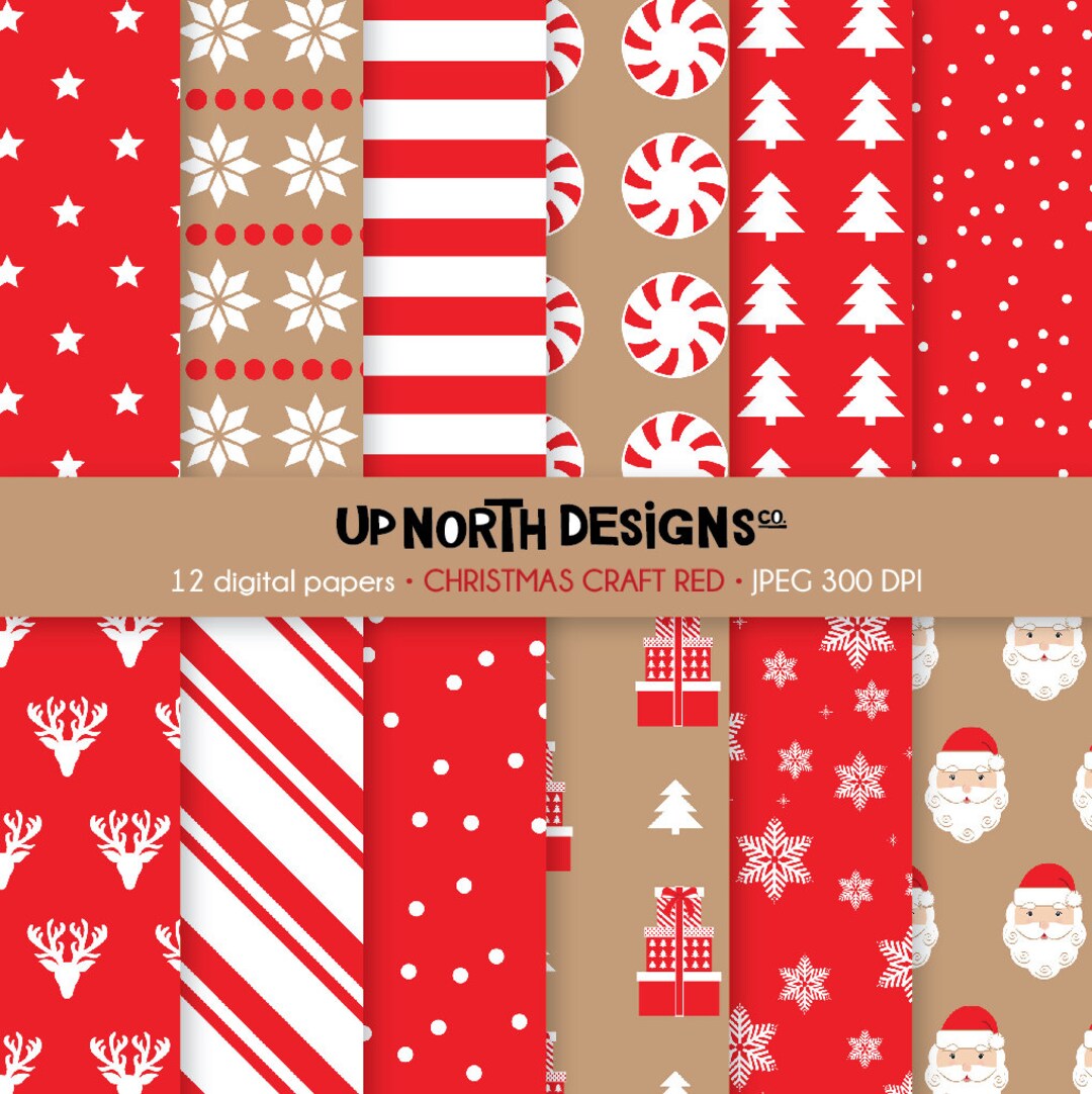Christmas Craft Red Paper Set Digital Paper Personal and Commercial Use ...