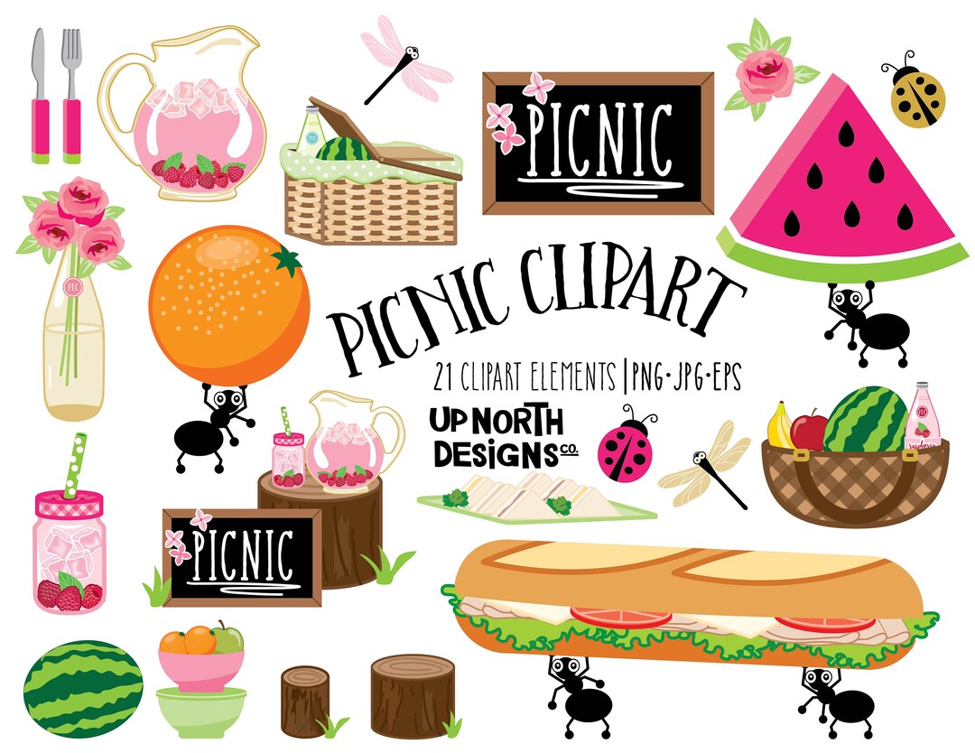 Picnic Clipart Ants Carrying Watermelon and a Submarine Sandwich Pink ...