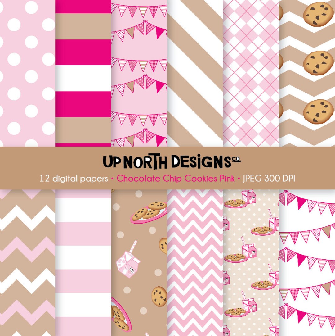 Chocolate Chip Cookies Digital Paper Cookies Scrapbooking Digital Paper ...