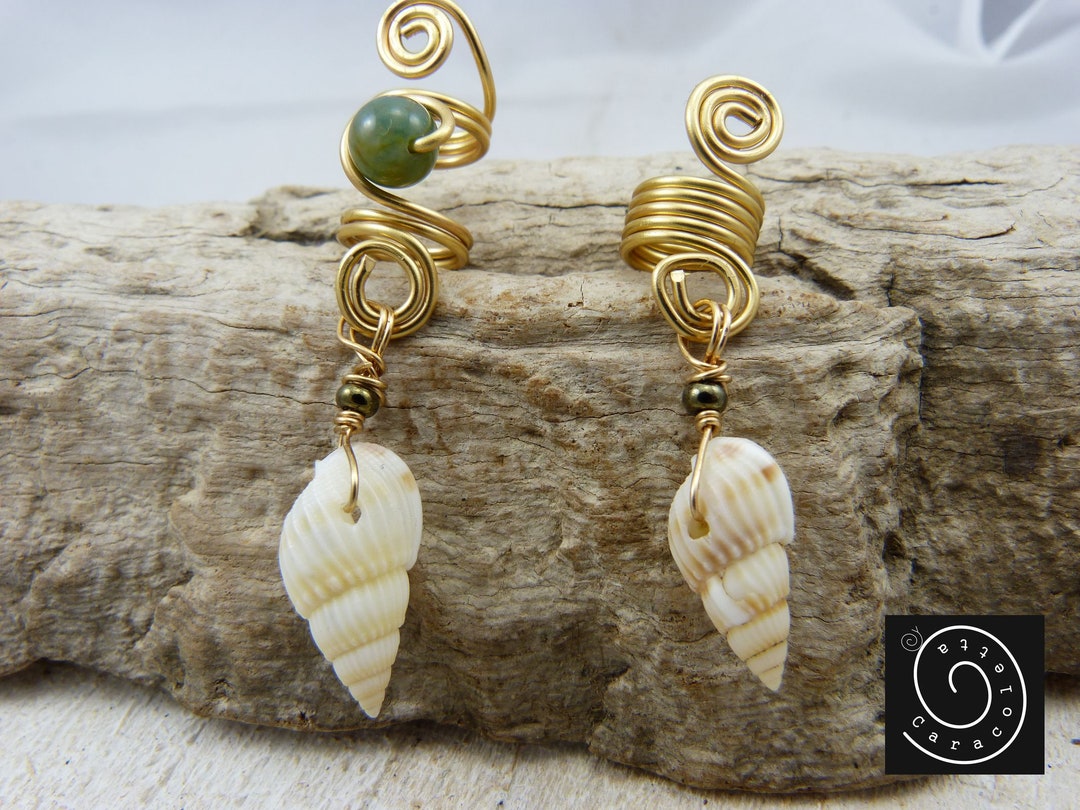Sea Dread Jewelry With Snail Shells and Ocean Jasper, Set of Dreadlocks ...