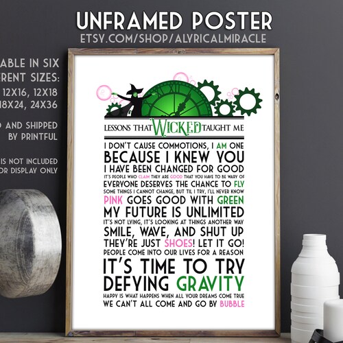 Real Foil Wicked Musical Lyric Print | Etsy UK