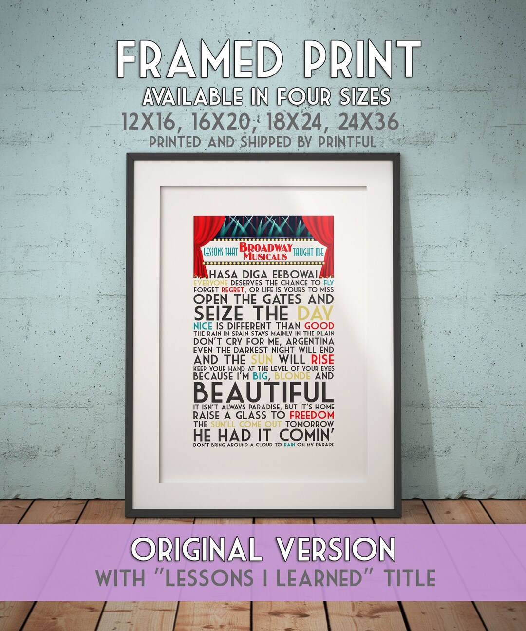 Lessons That Broadway Musicals Taught Me Print-- FRAMED Wall Art ...