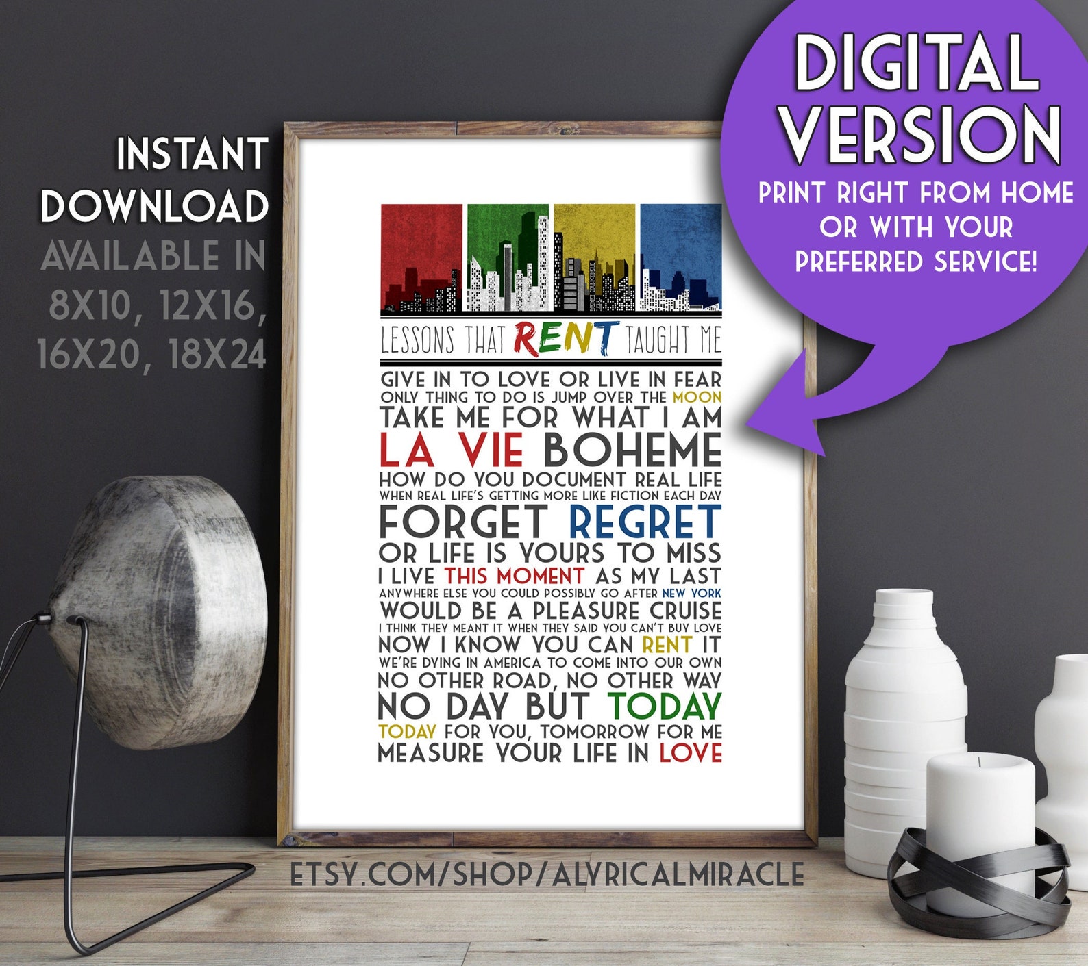 DIGITAL Rent Musical Theater Poster With Quotes Wall Art, Theater Kid ...