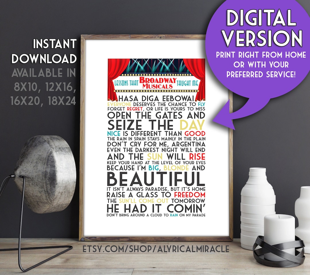 DIGITAL Broadway Musicals Quote Print -- Theater Poster With Quotes ...
