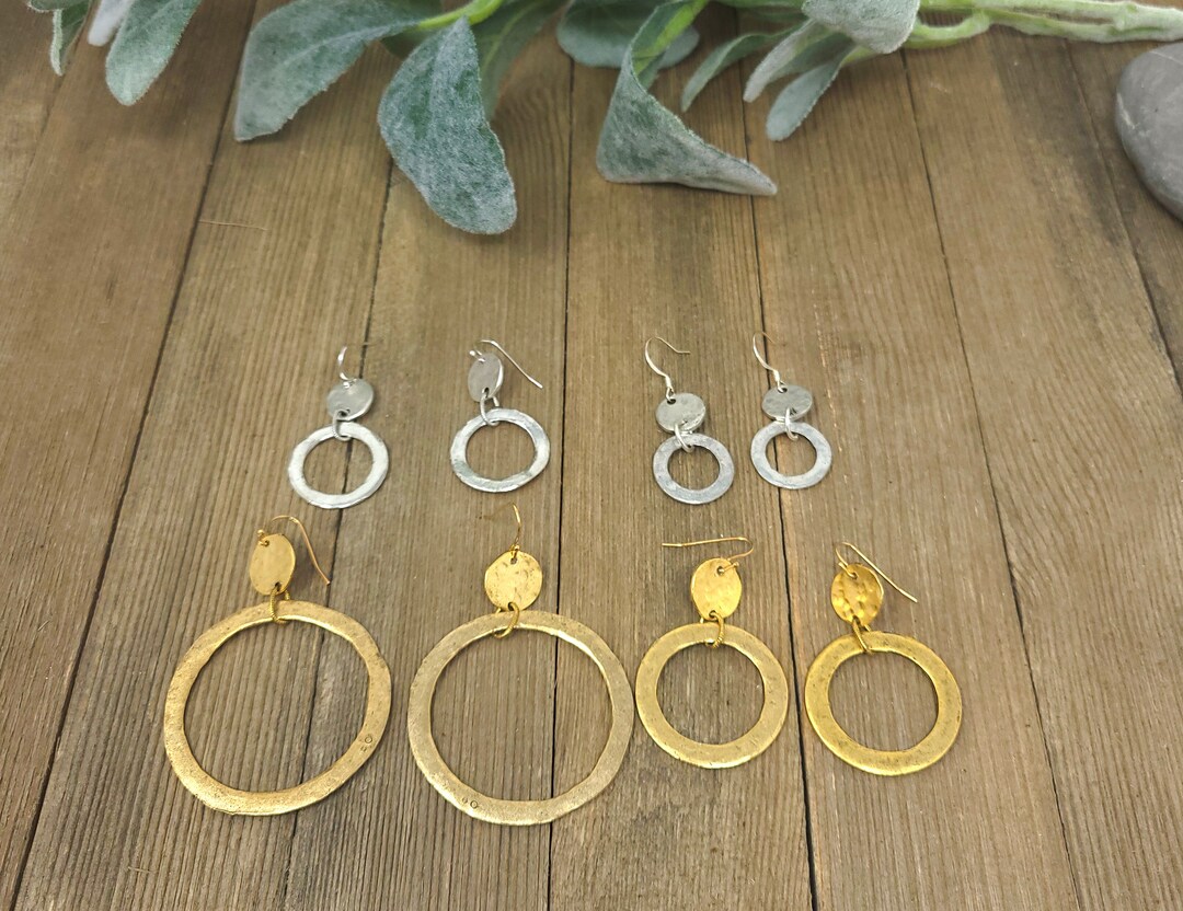 Hammered Rustic Hoops in Gold or Silver in 4 Sizes/light-weight Pewter ...