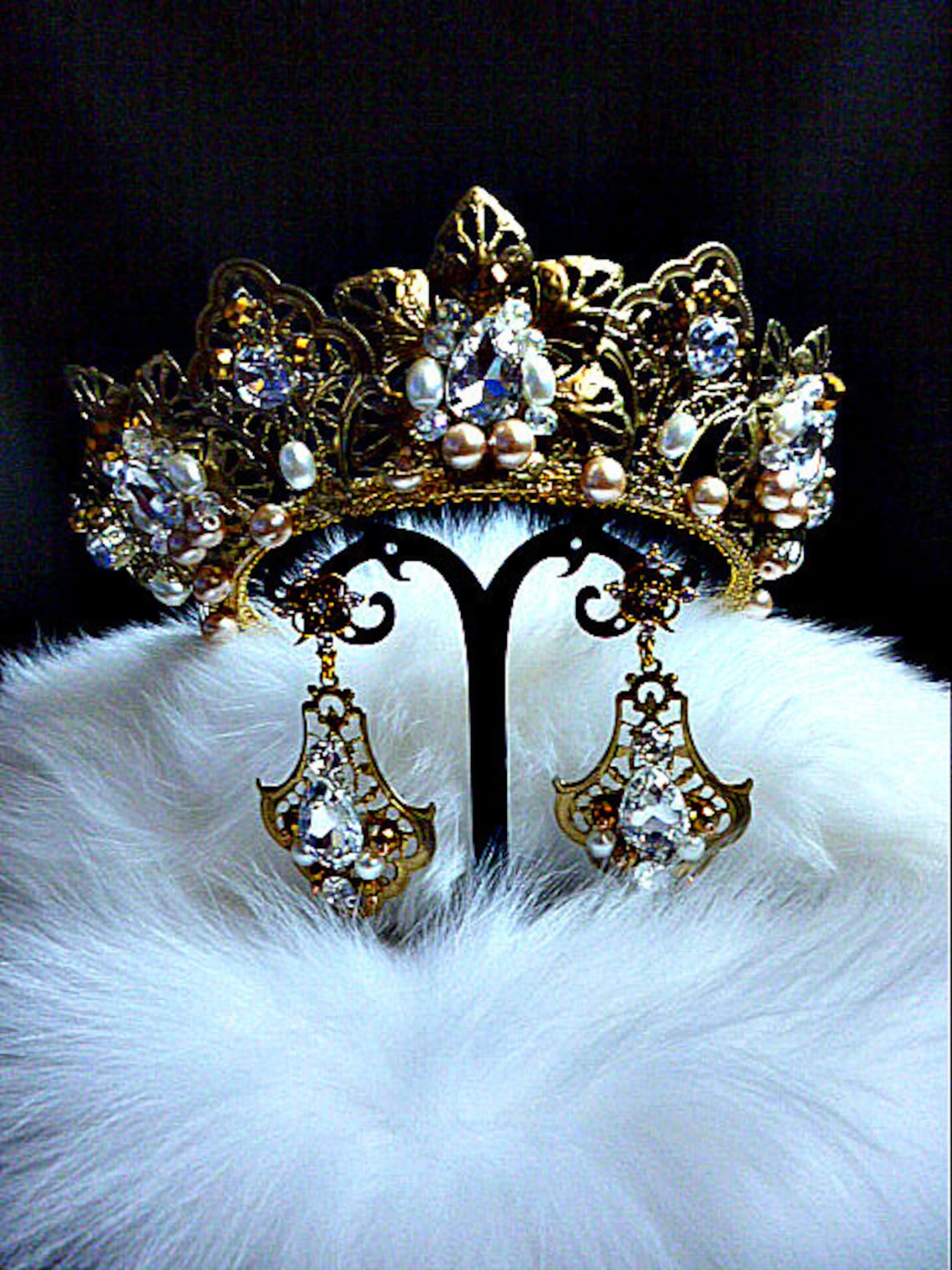 Queen Gold Crown Bridal Tiara Wedding Crown Gold Hair Accessory Crystal ...