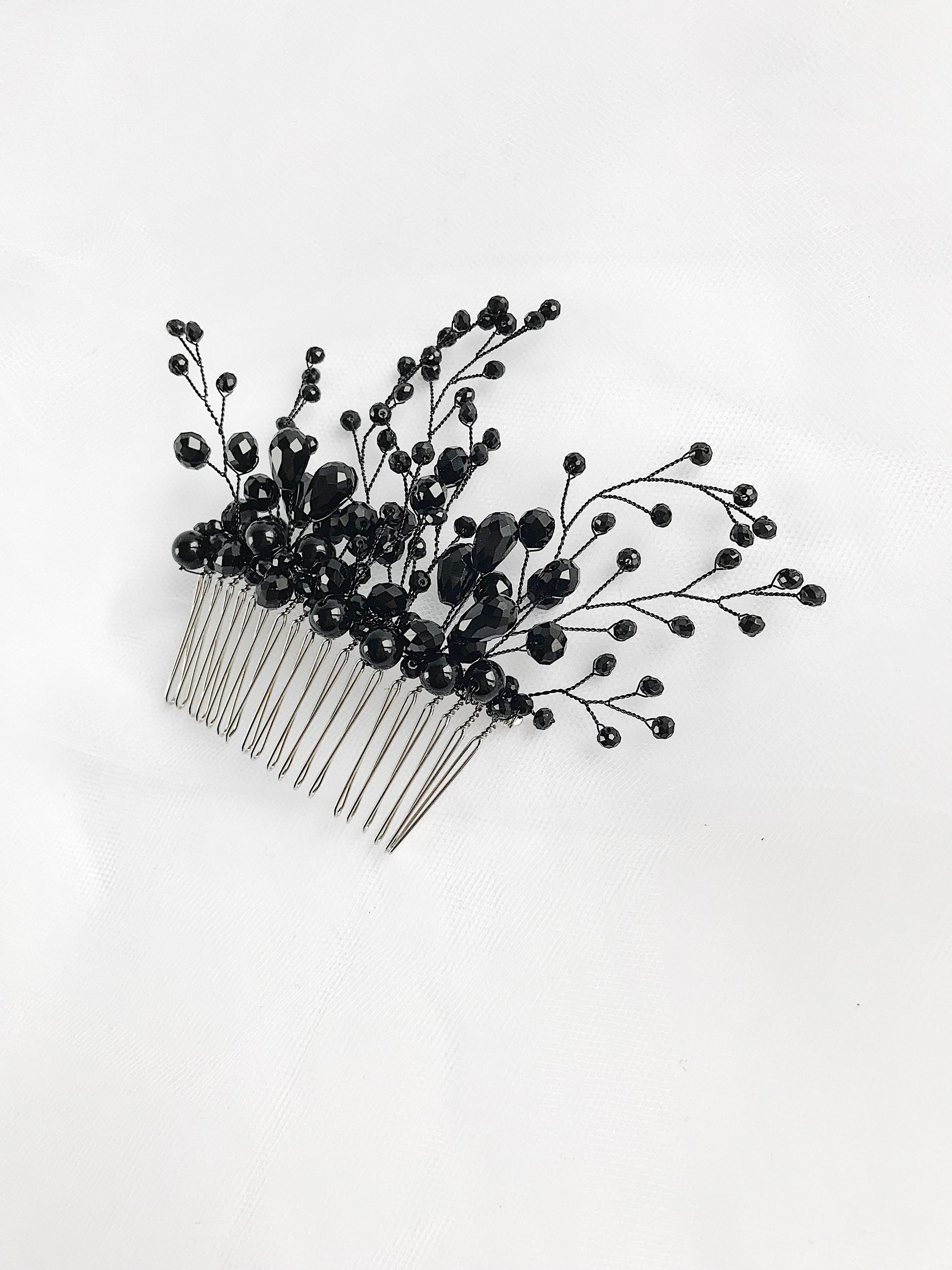 Black Hair Comb Bead Crystals Black Hair Accessories Black | Etsy