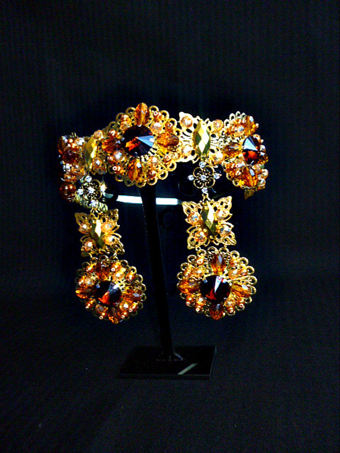 Wedding Gold Rich Smoky Brown Crown Headband Bridal Jewelry - Etsy