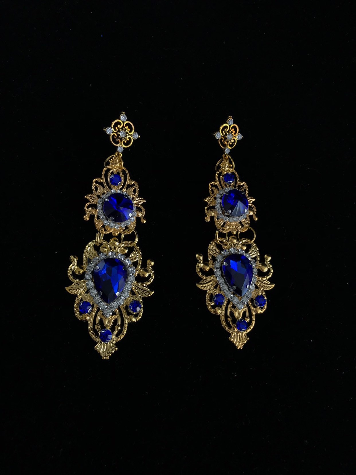 Royal Blue Earrings Wedding Sapphire Bridal Gold Metal | Etsy