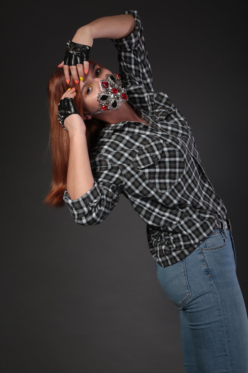 Crystal Mouth Mask Silver Red Black Rave Face Mask Festival - Etsy