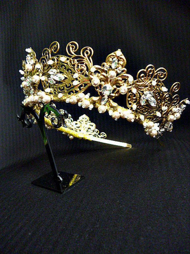 Gold Wedding Crystals Metal Filigree Crown Vintage Replica - Etsy