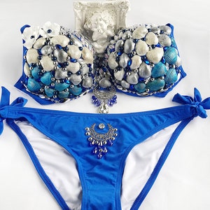 Mermaid Bra Shell Blue Saphire Silver Dance Swim Seashell Raw Wedding ...